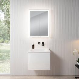 rivea Dia Unterschrank B: 61 cm mit 1 Auszug, Waschtisch ohne Hahnloch wei&szlig; matt, mit n60 Spiegelschrank,, BR0036WH+BR0053WM+BN0491MI,