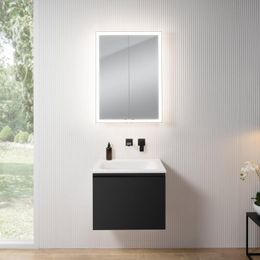 rivea Dia Unterschrank B: 61 cm mit 1 Auszug, Waschtisch ohne Hahnloch wei&szlig; matt, mit n60 Spiegelschrank f&uuml;r die Schweiz,, BR0036BM+BR0053WM+BN0499MI,