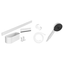 Hansgrohe WallStoris Brausegarnitur mit Stange und Ablage, 3 Strahlarten, 24291700,