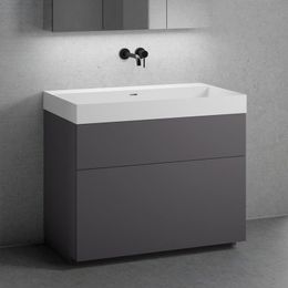 neoro n50 Unterschrank B: 100 cm mit 2 Ausz&uuml;gen, Waschtisch ohne Hahnloch wei&szlig; matt,, BN0135WM+BN0443GR,