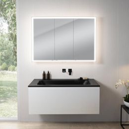 rivea Dia Unterschrank B: 121 cm mit 1 Auszug, Waschtisch ohne Hahnloch schwarz matt, mit n60 Spiegelschrank,, BR0039WH+BR0056BM+BN0494MI,