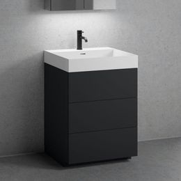 neoro n50 Unterschrank B: 60 cm mit 3 Ausz&uuml;gen, Waschtisch mit 1 Hahnloch wei&szlig; matt,, BN0137WM+BN0451BM,