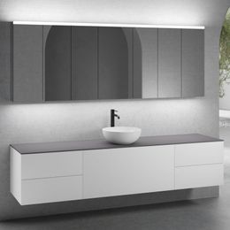 neoro n50 M&ouml;belanlage B: 220 cm mit 5 Ausz&uuml;gen, Waschtisch &Oslash; 40 cm wei&szlig; matt, mit Spiegelschrank,,