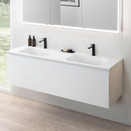 rivea Dia Unterschrank B: 161 cm mit 1 Auszug, Doppelwaschtisch mit 2 Hahnl&ouml;chern wei&szlig; matt,, BR0045WM+BR0082WM,