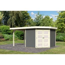 Karibu Gartenhaus-Set 'Seifersdorf 5' terragrau mit Anbaudach 492,5 x 218 x 262 cm