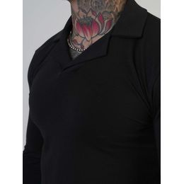 SikSilk Shirt 'Long Sleeve Revere Polo' male Black size XS