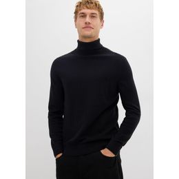 bonprix Feinstrick-Rollkragenpullover mit edler Merinowolle Slim Fit, schwarz, Merino
