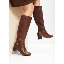 bonprix Stiefel, braun, Gr.40, Zeitloser Weitschaftstiefel mit dekorativer Schnalle, aus Vegan
