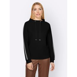 Heine Witt Damen Sweatshirt mit Galonstreifen aus Ziersteinchen, schwarz, Gr&ouml;&szlig;e 46
