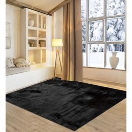 Fellteppich OTTO HOME, B:90cm H:30mm L:160cm, schwarz, Polyester, Teppiche, "Guidel", Kunstfell, Kuschelteppich, Uni Farben, super weich, Wohnzimmer