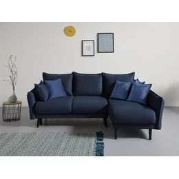 Ecksofa Home Affaire, B:240cm H:95cm T:170cm, blau, 100% Polyester, Wohnzimmer, Sofas, "Asra L-Form", incl. Bettfunktion und Bettkasten, Seitentasche