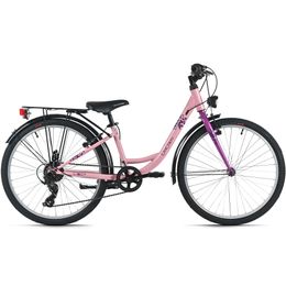 Dacapo Kinderfahrrad "24" Cindy Rosa 7 G&auml;nge RH 32 cm - Ab 8 Jahre", 32cm, 24 Zoll (60,96cm) hinten: 24 Zoll (60,96cm)rosa, lila, Fahrr&auml;der