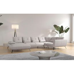 Wohnlandschaft OTTO HOME, B:376cm H:88cm T:226cm, grau, 95% Polyester 5% Polyamid, Sofas, "Mikado U-Form", inkl. Sitztiefenverstellung und