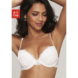Lascana Damen Push-up-BH, Gr. 70, beige, Spitze, Obermaterial: 60% Polyamid, 35% Polyester, 5% Elasthan, BHs, mit femininen Perlendetails, sexy