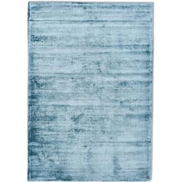 Teppich Tom Tailor HOME, B:300cm H:8mm L:400cm, blau, Viskose, Wohnzimmer, Teppiche, "Shine uni", Handweb Teppich, 100% Viskose, handgewebt, mit
