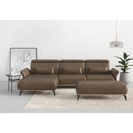 Ecksofa Home Affaire, B:324cm H:93cm T:184cm, braun, 100% Polyester, Wohnzimmer, Sofas, "Fjord L-Form", massiv, wahlweise mit Armlehnfunktion, Kopf-
