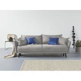 Schlafsofa Collection AB, B:228cm H:95cm T:104cm, grau, 100% Polyester, Wohnzimmer, Sofas, "Asra", incl. Bettfunktion und Bettkasten, Seitentasche im