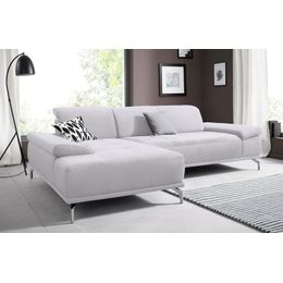 Ecksofa Home Affaire, B:269cm H:97cm T:174cm, silber, Flachgewebe Mura: (100% Polyester);Luxus-Microfaser Vintageoptik (100%