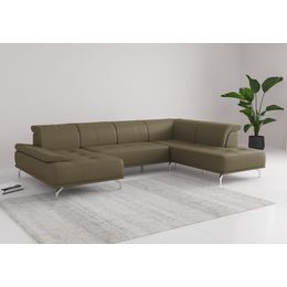 Wohnlandschaft Home Affaire, B:334cm H:81cm T:235cm, gr&uuml;n, Sofas, "Caluna", Inkl.Sitztiefenverstellung, wahlweise mit Kopf- und Armteilverstellung