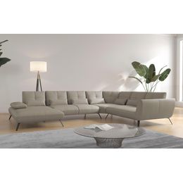Wohnlandschaft OTTO HOME, B:376cm H:88cm T:297cm, grau, 95% Polyester 5% Polyamid, Sofas, "Mikado U-Form", inkl. Sitztiefenverstellung und