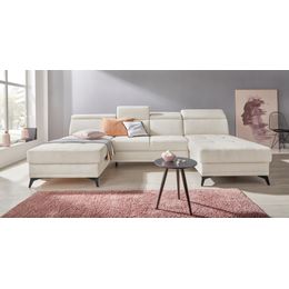 Wohnlandschaft Home Affaire, B:296cm H:83cm T:173cm, beige, Webstoff (100% Polyester);Luxus-Microfaser Paris (90% Polyester/10% Polyamid);Struktur