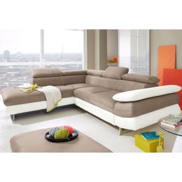Ecksofa COTTA, B:262cm H:73cm T:228cm, wei&szlig;, Wohnzimmer, Sofas, "Solution L-Form", mit Arm- & Kopfteilverstellung, wahlweise mit Bettfunktion