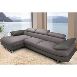 Ecksofa COTTA, B:270cm H:73cm T:167cm, grau, Wohnzimmer, Sofas, "Solution L-Form", mit Arm- & Kopfteilverstellung, wahlweise mit Bettfunktion