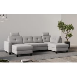 Wohnlandschaft Home Affaire, B:304cm H:91cm T:170cm, silber, 90% Polyester 10% Polyamid, Sofas, "Varese", wahlweise mit Bettfunktion und Bettkasten