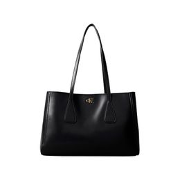 Tragetasche Calvin Klein "CK MEDIUM WORK TOTE", Damen, Gr. B/H/T: 36cm x 24cm x 15cm, schwarz, antique light gold, Lederimitat, Polyester, unifarben, Taschen, Umh&auml;ngetasche, Schultertasche mit Rei&szlig;verschluss-Innenfach