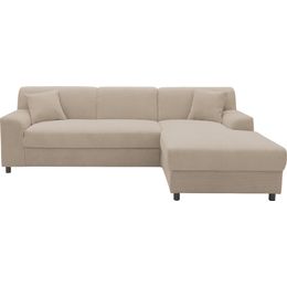 Ecksofa DOMO collection, B:241cm H:79cm T:146cm, beige, 100% Polyester, Wohnzimmer, Sofas, "Turah 2, Cord oder Luxus-Microfaser, mit Federkern, mit