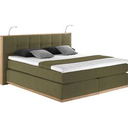Boxspringbett Home Affaire, B:220cm L:213cm, gr&uuml;n, Polyester, Komplettbetten, "Vinton", aus Eiche, mit LED-Beleuchtung, verschiedene H&auml;rtegrade (auch