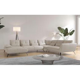 Wohnlandschaft OTTO HOME, B:376cm H:88cm T:297cm, beige, 100% Polyester, Sofas, "Mikado U-Form", inkl. Sitztiefenverstellung und Armteilverstellung
