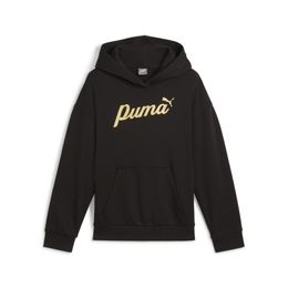 Puma M&auml;dchen Kapuzensweatshirt "ESS+ SCRIPT METALLIC HOODIE FL G", schwarz, Gr. 128, bedruckt, Fleece, Obermaterial: 68% Baumwolle, 32% Polyester,