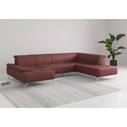 Wohnlandschaft Home Affaire, B:334cm H:81cm T:235cm, rot, Sofas, "Caluna", Inkl.Sitztiefenverstellung, wahlweise mit Kopf- und Armteilverstellung