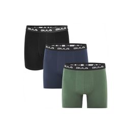 BULA Herren Boxershorts "Frame", Gr. M, schwarz, 95% Baumwolle, 5% Elasthan, mehrfarbig, Unterhosen, im 3er-Pack mit Flatlock-N&auml;hten