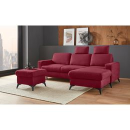 Ecksofa Home Affaire, B:250cm H:88cm T:162cm, rot, Struktur impr&auml;gniert - feucht abwischbar (100% Polyester);Struktur Flausch (90% Polyester, 10%