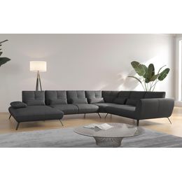 Wohnlandschaft OTTO HOME, B:376cm H:88cm T:297cm, grau, 95% Polyester 5% Polyamid, Sofas, "Mikado U-Form", inkl. Sitztiefenverstellung und