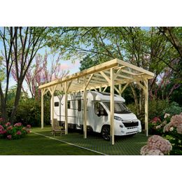 Einzelcarport Koniferaunbehandelt, Carports, "Neptun III", f&uuml;r Wohnmobile, Leimholz naturbelassen, PET-Flachdach lichtdurchl&auml;ssig