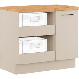 Mehrzweckschrank-Set IMPULS K&Uuml;CHEN, B:100cm H:91,8cm T:60cmkieselgrau mit vintage eiche, nachbildung, Dekorfolie, Holzwerkstoff, Kastenm&ouml;bel-Sets,