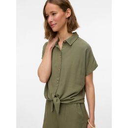 V&eacute;ro Moda VERO MODA Damen Kurzarmbluse "VMTHEA SS TIE SHIRT WVN NOOS", gr&uuml;n, Gr. XS, unifarben, Web, Obermaterial: 70% Viskose, 30% Leinen, Blusen,
