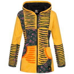 ANKERGLUT Damen Fleecejacke "Patchwork Multicolor NUNAVUT II NEW FLOWER POWER", gelb, Gr. 36, 100% Baumwolle, Jacken