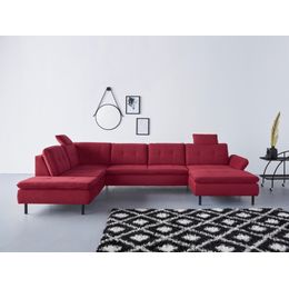 Wohnlandschaft Home Affaire, B:347cm H:83cm T:226cm, rot, 100% Polyester, Sofas, "Birkholm U-Form", Armlehnverstellung, auch in Easy Clean Bezug -