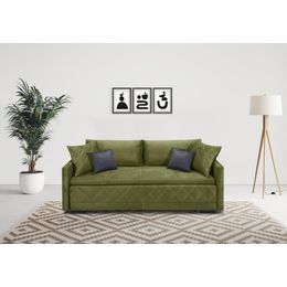 Schlafsofa Home Affaire, B:218cm H:97cm T:96cm, gr&uuml;n, 100%Polyester, Wohnzimmer, Sofas, "Potsdam", mit Boxspringaufbau, Bettfunktion & Bettkasten,