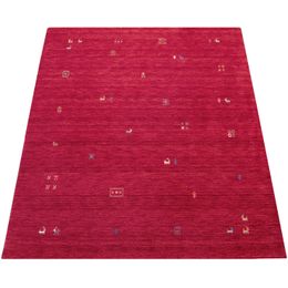 Wollteppich Paco Home, B:80cm H:9mm L:150cm, rot, Wolle, Wohnzimmer, Teppiche, "Gabbeh 312", Kurzflor, handgewebt, reine Wolle, Gabbeh-Stil,