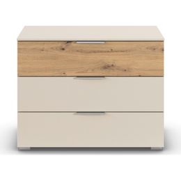 Schubkastenkommode Rauch "Lowboard Sideboard Schubladenkommode Kommode ASTANA", beige (champagner), eiche artisan, B:80cm H:61cm T:42cm, Holzwerkstoff, Sideboards, mit 3 ger&auml;umigen Schubladen, Kantengriff in Alufarben MADE IN GERMANY