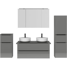Badm&ouml;bel-Set Nobilia, B:230cm H:184,2cm T:48,5cm, grau, Kastenm&ouml;bel-Sets, "Alvene", inkl. Spiegelschrank mit Beleuchtung und Dimmerfunktion, in 4