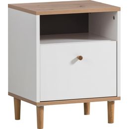 Nachttisch Schildmeyer, B:40,3cm H:52,2cm T:33cm, wei&szlig;, Schlafzimmer, Tische, "Hilda", 1 Schublade und 1 offenes Fach