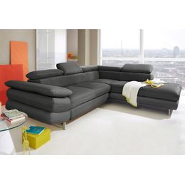 Ecksofa COTTA, B:262cm H:73cm T:228cm, grau, Wohnzimmer, Sofas, "Solution L-Form", mit Arm- & Kopfteilverstellung, wahlweise mit Bettfunktion