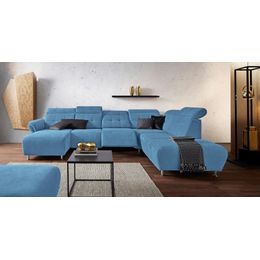 Wohnlandschaft Home Affaire, B:345cm H:102cm T:247cm, blau, Luxus Microfaser2 (90% Polyester, 10% Polyamid);Flachgewebe (100%