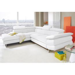 Ecksofa COTTA, B:262cm H:73cm T:228cm, wei&szlig;, Wohnzimmer, Sofas, "Solution L-Form", mit Arm- & Kopfteilverstellung, wahlweise mit Bettfunktion
